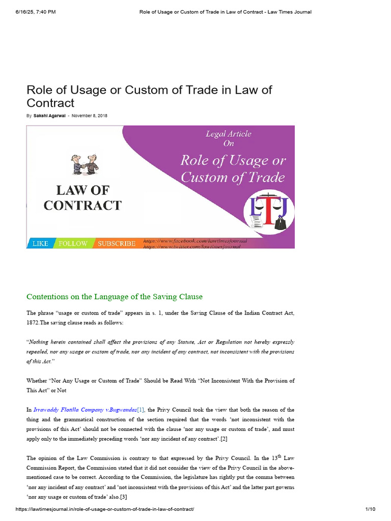 Trade Usage in Contract Law Explained | PDF | Evidence | Burden Of ...