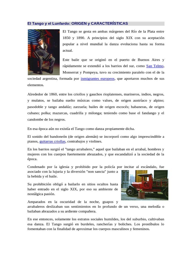 El Tango y El Lunfardo | PDF | Musica Tango | Lengua española
