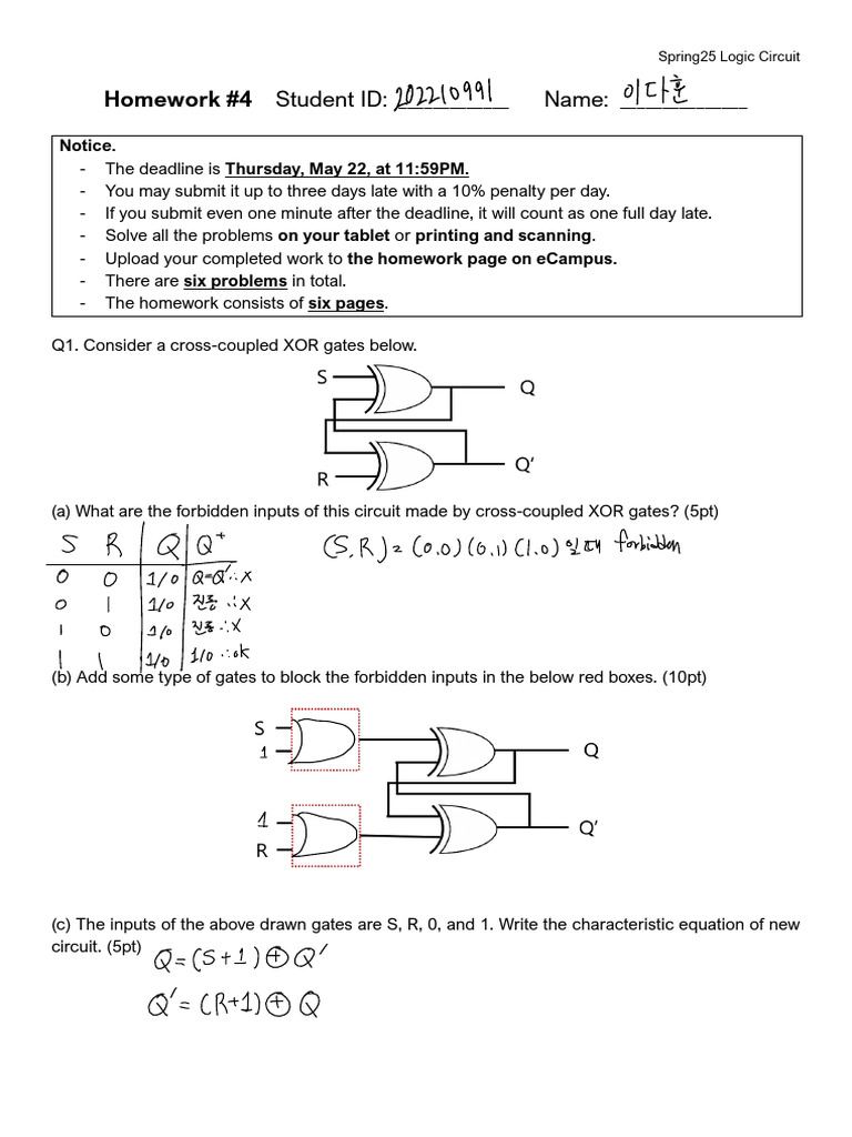 Spring25 Logic Circuit Homework 4 | PDF | Electronic Circuits | Electronics