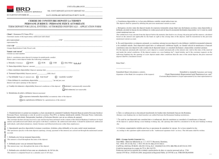 Formular Depozit BRD | PDF