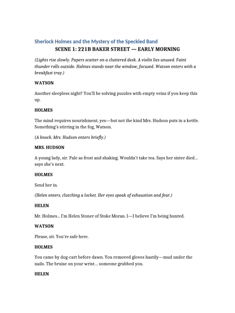Sherlock Holmes: The Speckled Band Script | PDF