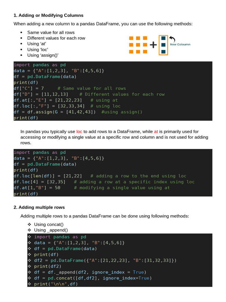 Manage Pandas DataFrame Columns & Rows | PDF | Computer Programming ...