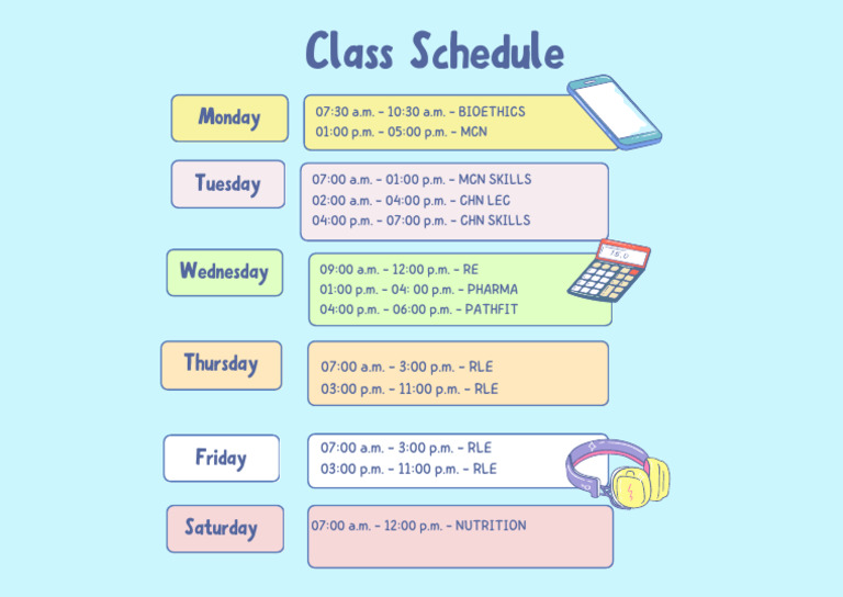 Back To School Virtual Online Class Schedule in Blue, Yellow, and Pink ...