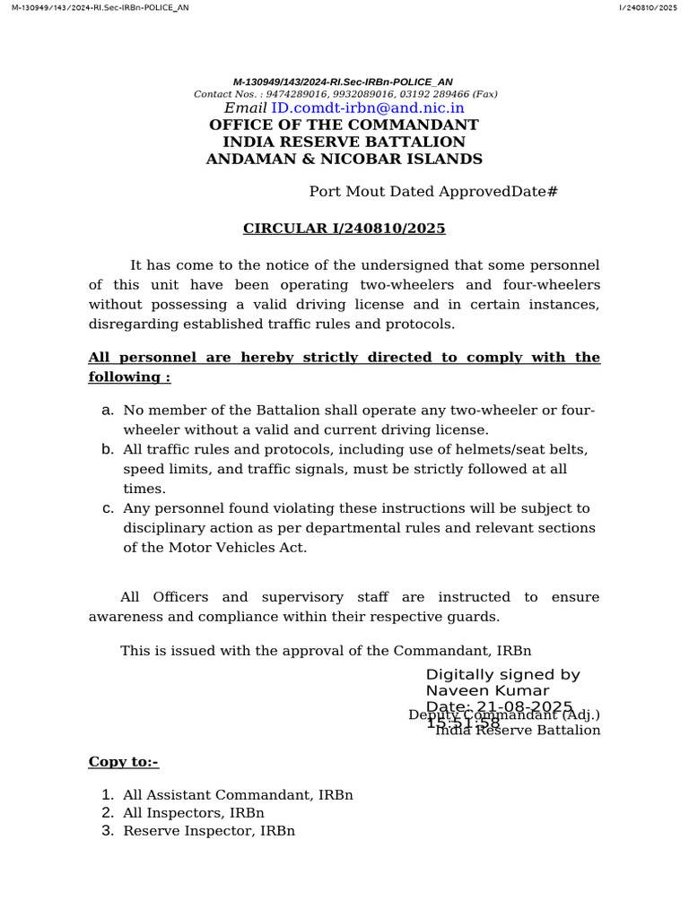 Driving License Compliance Circular IRBn | PDF | Transport | Land Transport