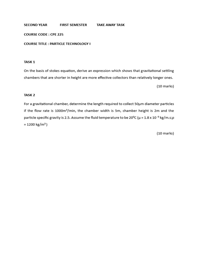 CPE 225: Particle Technology Tasks | PDF