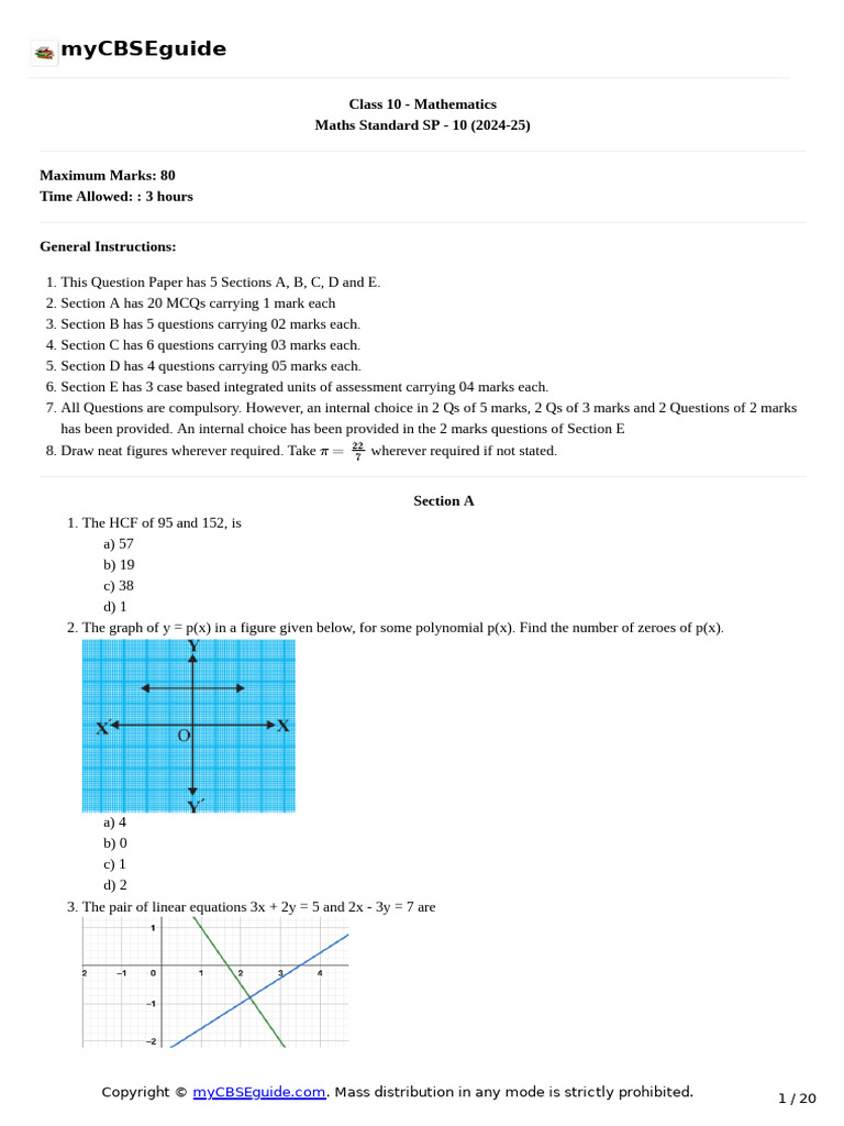 Class 10th Maths Sample Paper 10 | PDF | Area | Circle