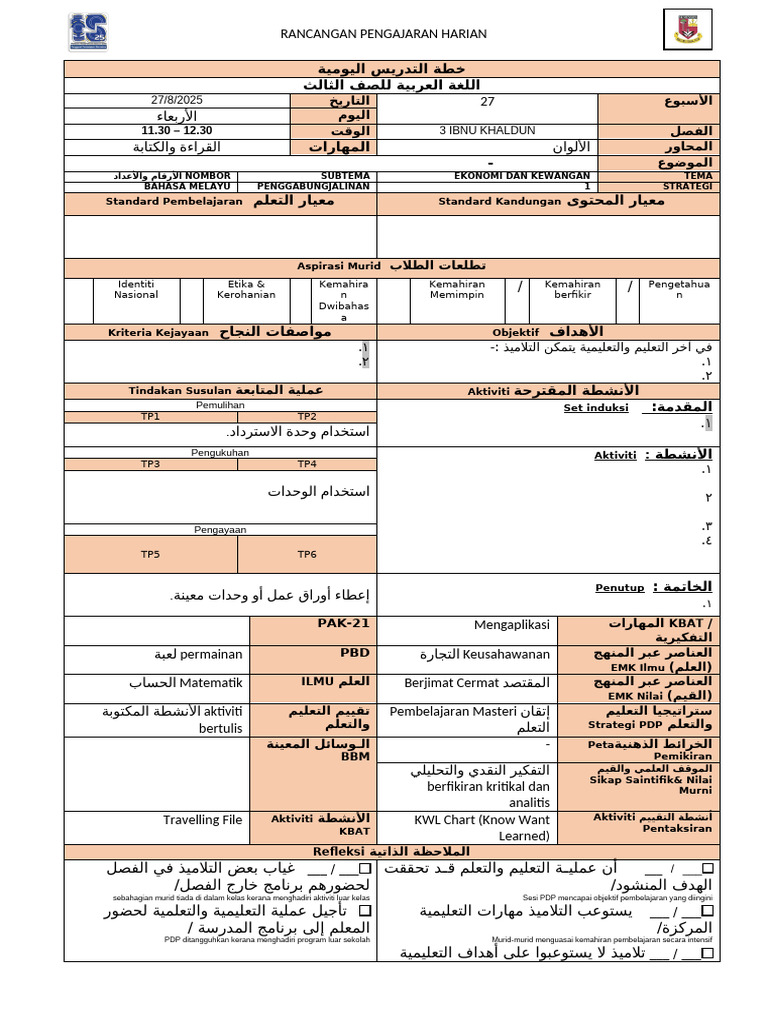RPH Ba THN 3 - m27 - 2024 Dan 2025 - Pendekatan Bertema | PDF