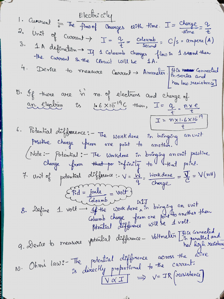 Notes of Electricity | PDF