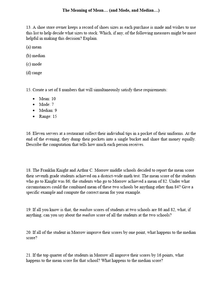 Mean Median Mode MATH Investigation | PDF