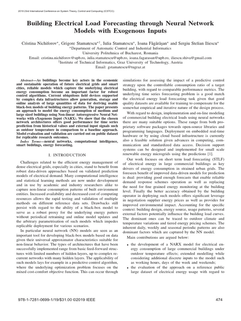 Building Electrical Load Forecasting Through Neural Network Models With ...