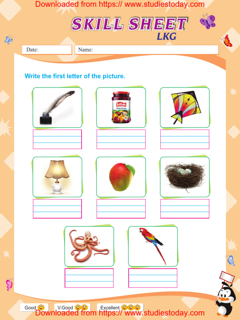 LKG English Write The First Letter of The Picture Worksheet | PDF