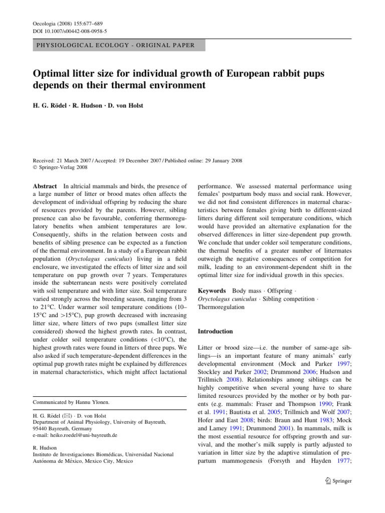 Optimal Litter Size For Individual Growth of E | PDF | Akaike ...