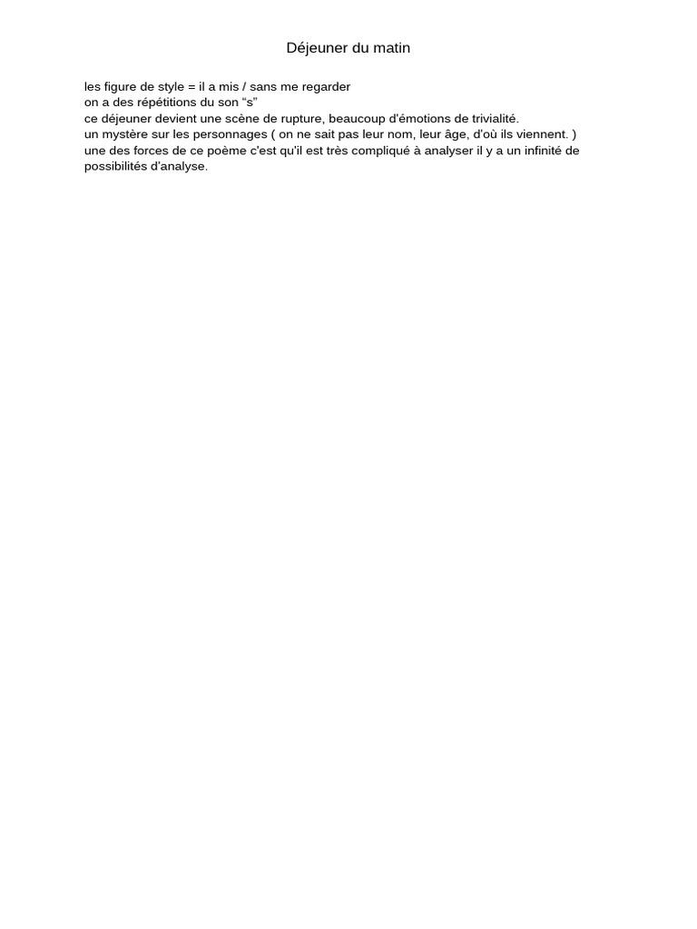 Analyse du poème Déjeuner du matin | PDF