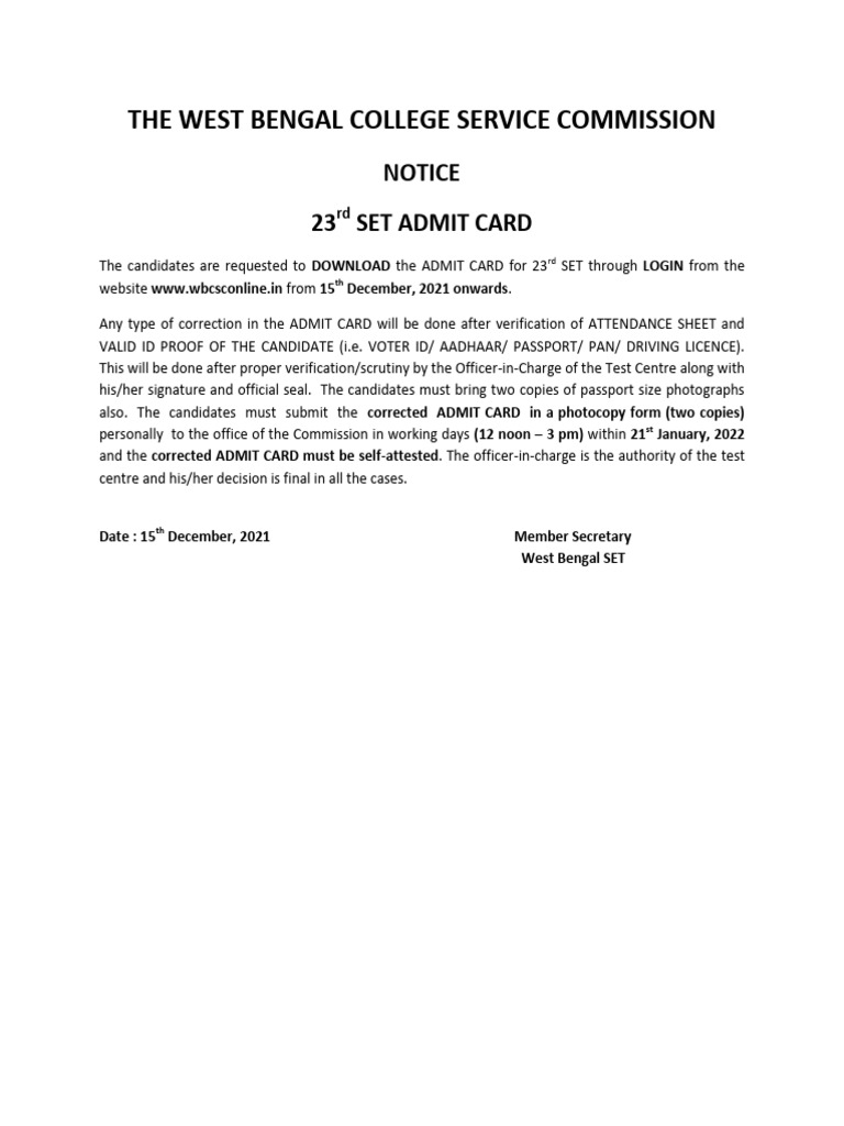 23rd Set Admit Notice15122021 | PDF