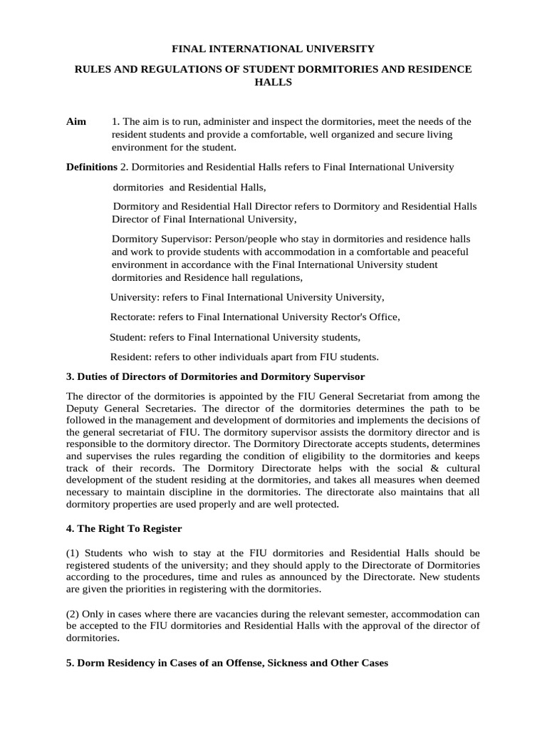 FIU Dormitory Rules and Regulations | PDF | Dormitory | Fee