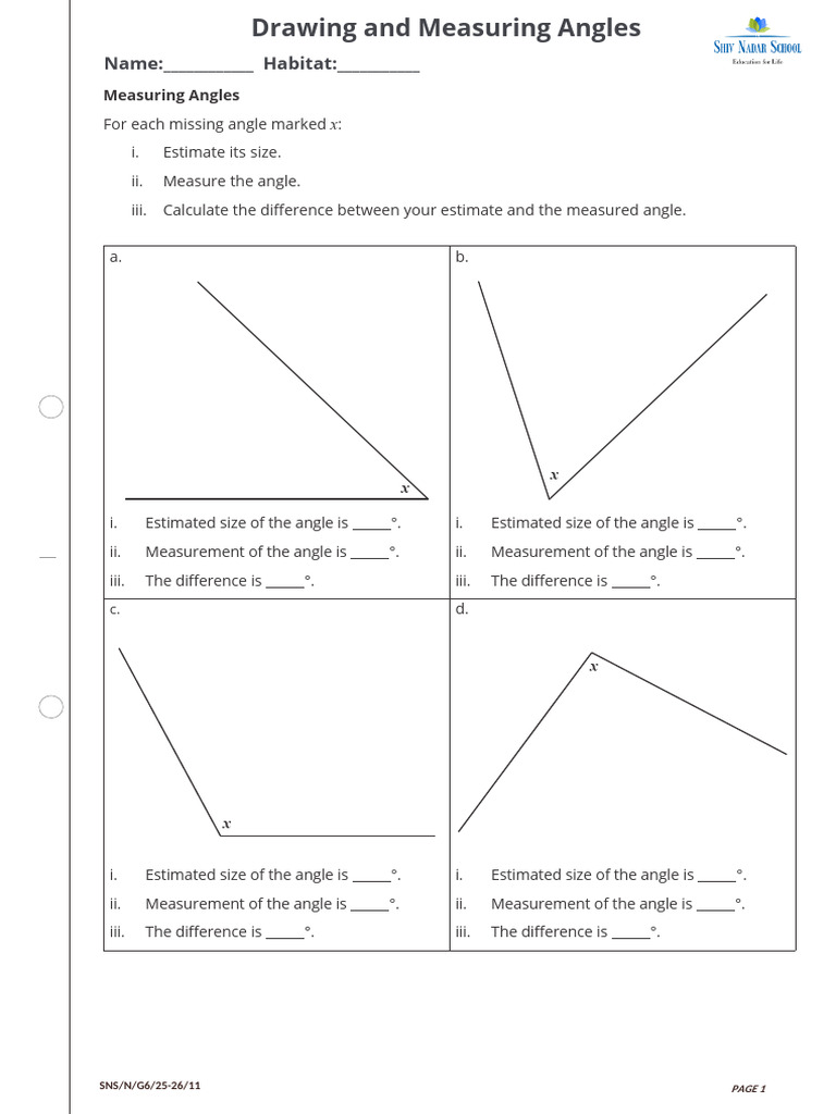 G6 - WS-Drawing and Measuring Angles | PDF | Elementary Geometry | Geometric Measurement