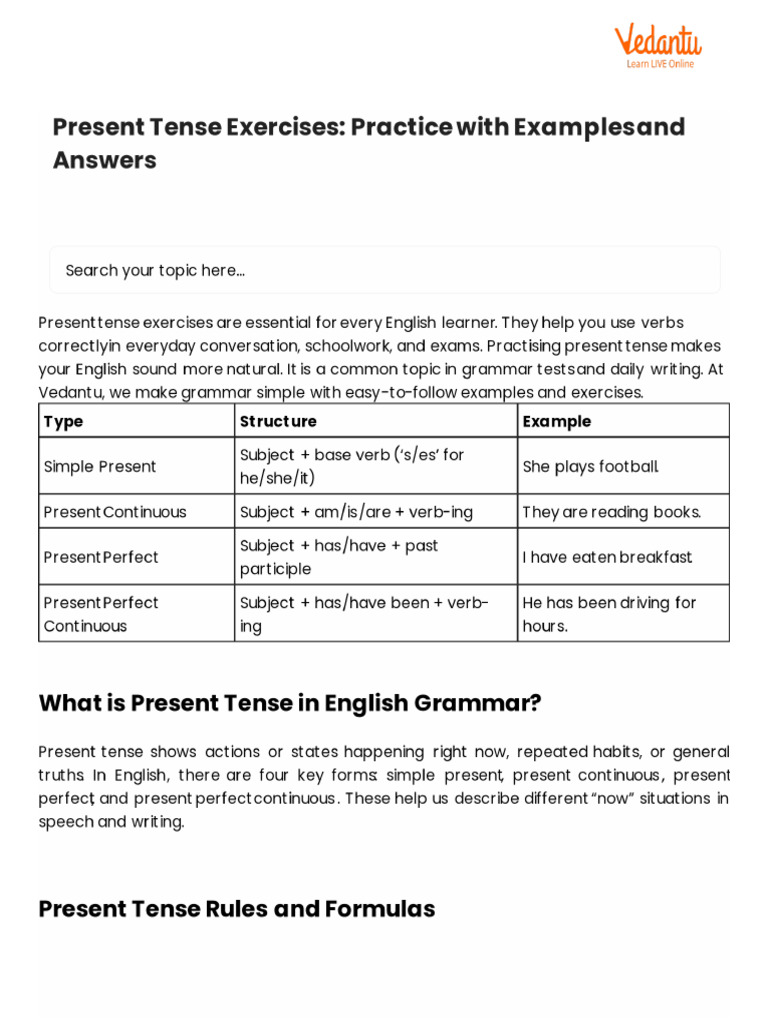 Present Tense Exercises - Practice With Examples and Answers | PDF