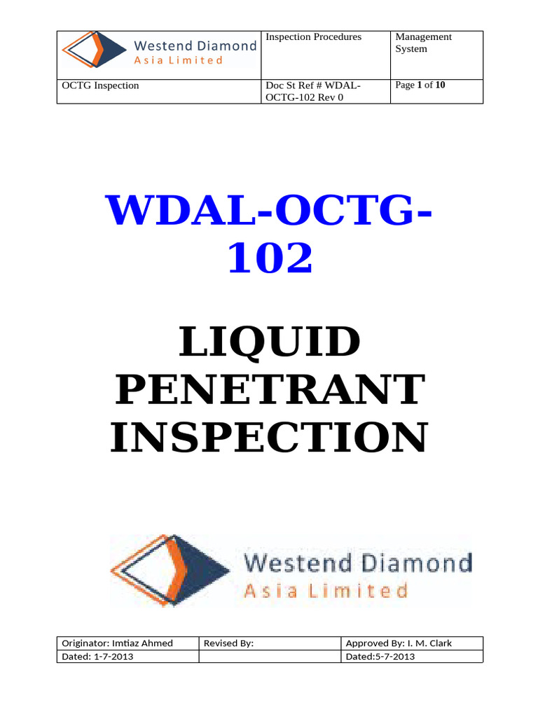 Liquid Penetrant Inspection Procedures | PDF | Nondestructive Testing ...