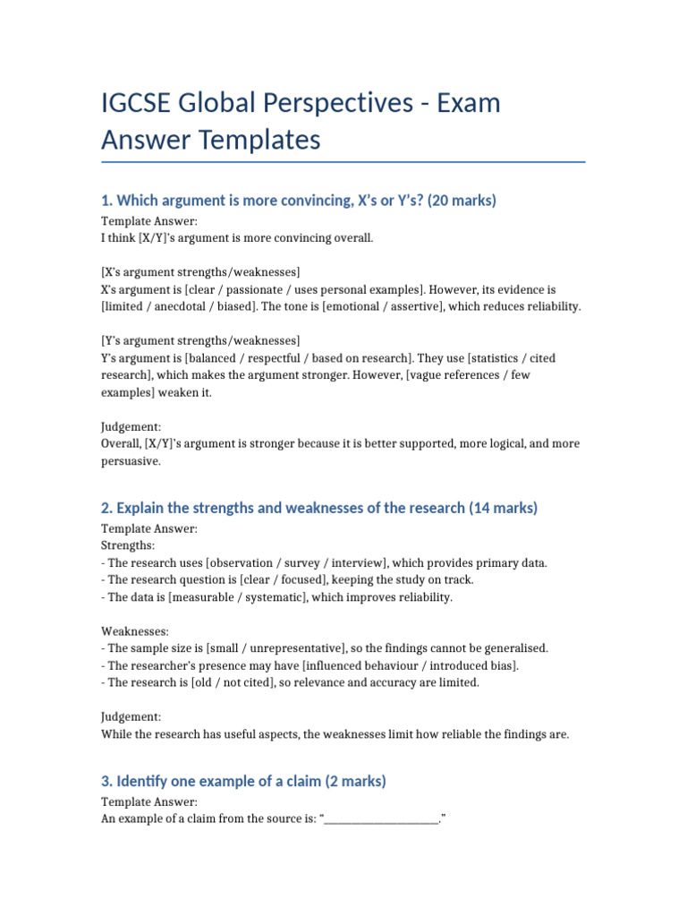 IGCSE Global Perspectives Templates | PDF