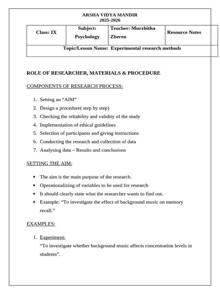 Experimental Research Methods in Psychology | PDF | Self Report Study ...