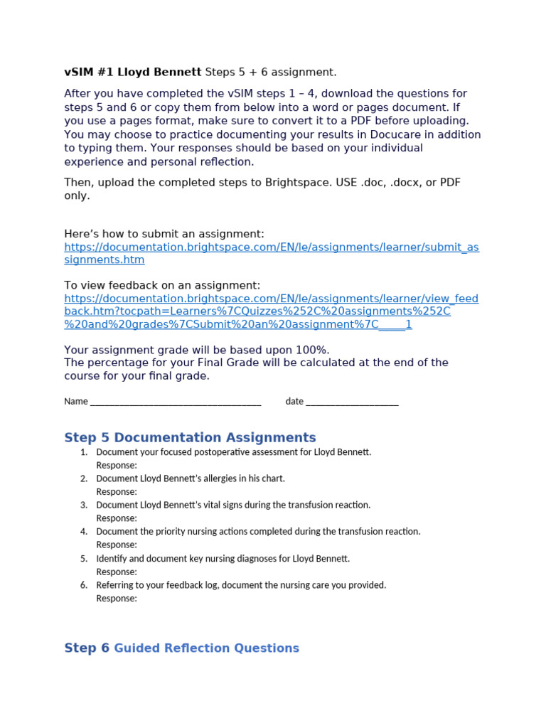 Lloyd Bennett vSIM Steps 5 & 6 Guide | PDF | Clinical Medicine | Health ...