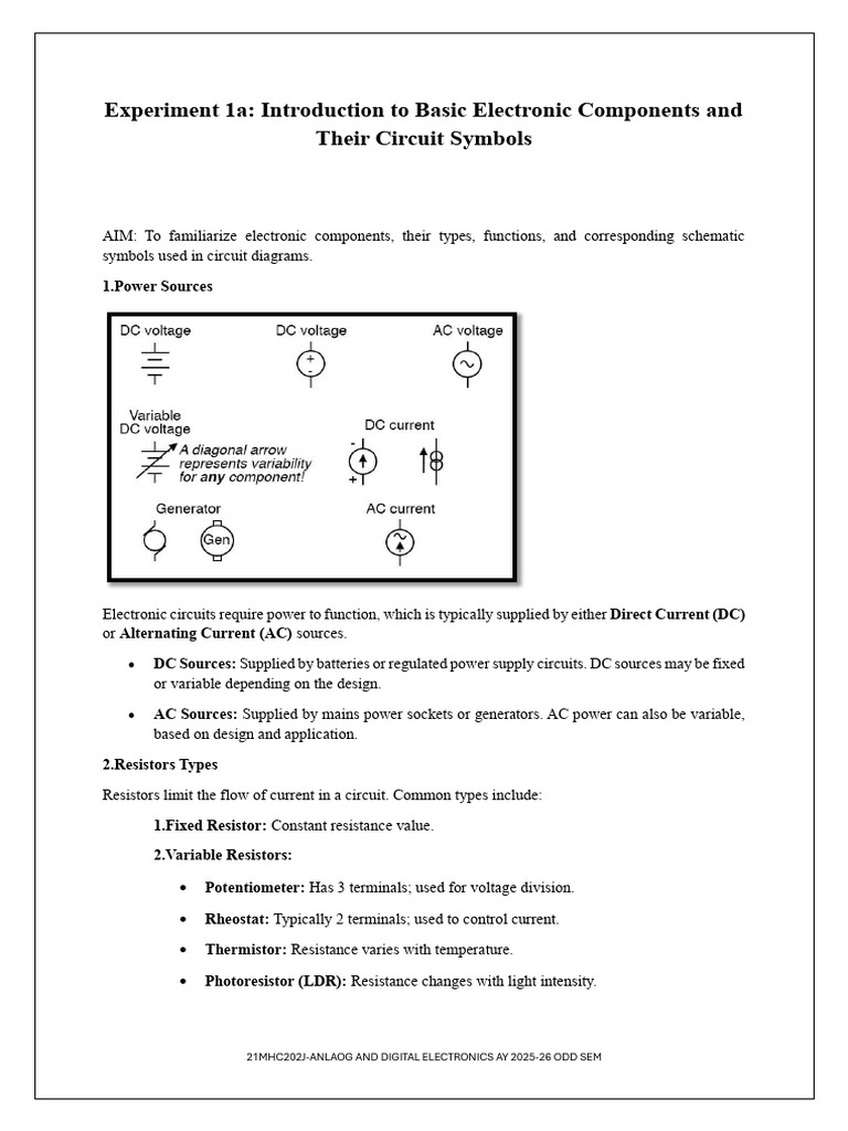 EXP1-Circuit Schematic Symbols | PDF | Resistor | Logic Gate