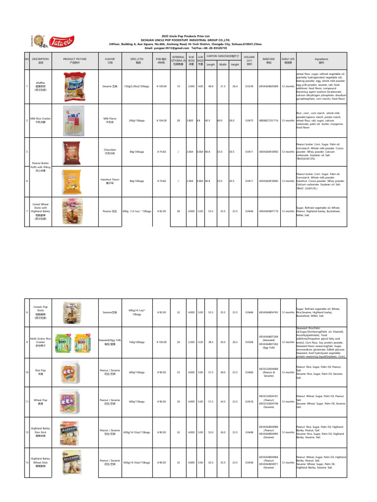 2025 Uncle Pop Products Price List | PDF | Soybean | Foods