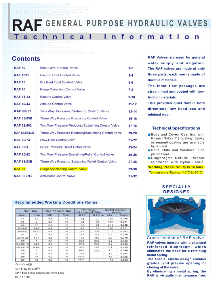 RAPHAEL Surge Anticipating Valve, PN16 Flange Drilling, 240psi, RAF88 | PDF | Valve | Pump