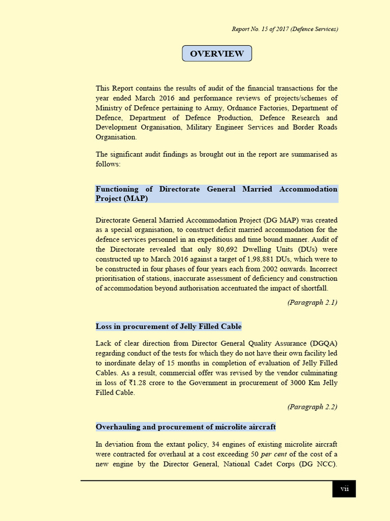 Overview of Report No.15 of 2017 Compliance Audit Union Government Army ...