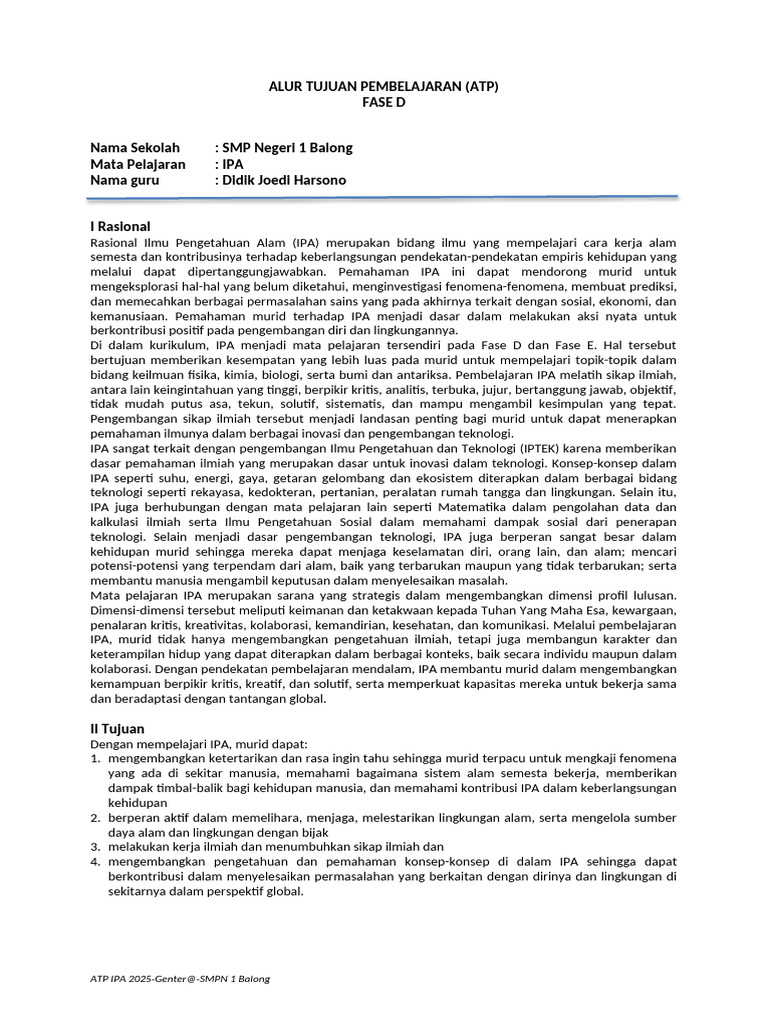 Atp Ipa SMP 2025-Didik | PDF