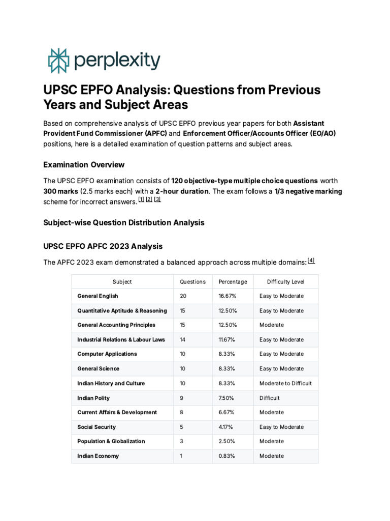 UPSC EPFO Exam Question Analysis 2023 | PDF | Accounting