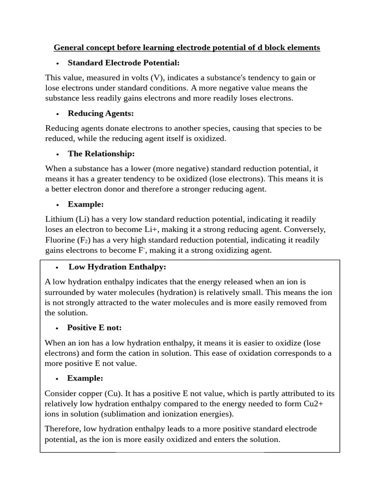 Standard Electrode Potential and Transition Elements | PDF | Redox ...