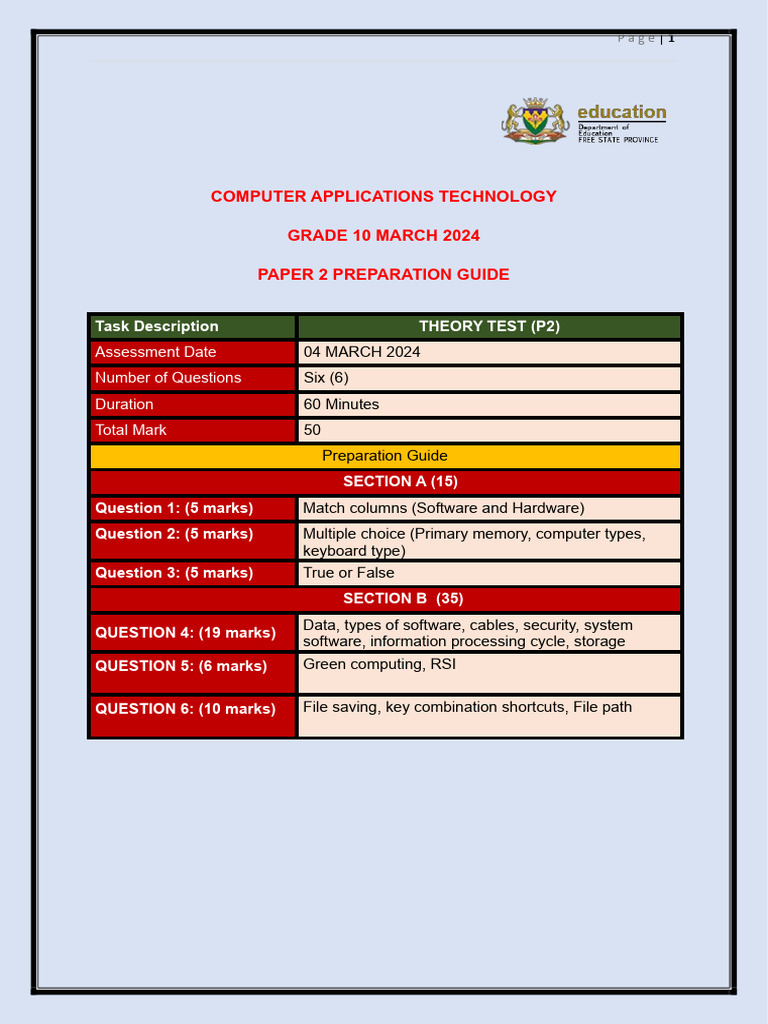 CAT - Grade 10 Prep Guidelines Term 1 2024 Voorbereidingsgids | PDF