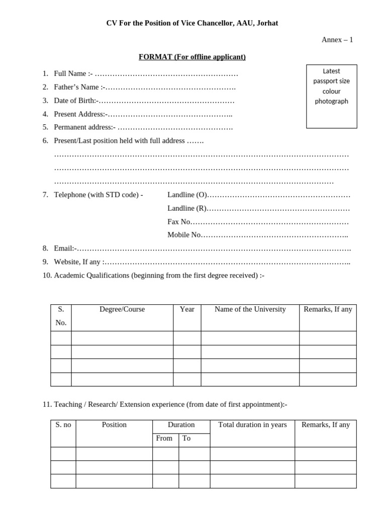 VC Application Format | PDF | Academia