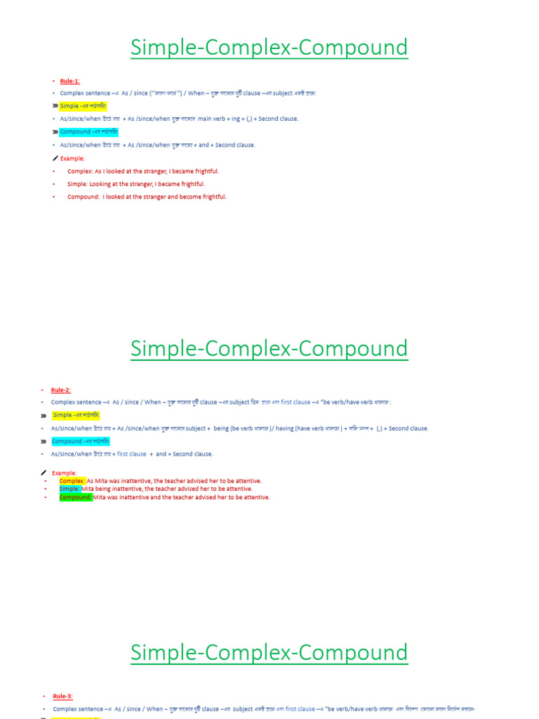 Simple-Complex-Compound Sentence Rules | PDF | Subject (Grammar) | Verb
