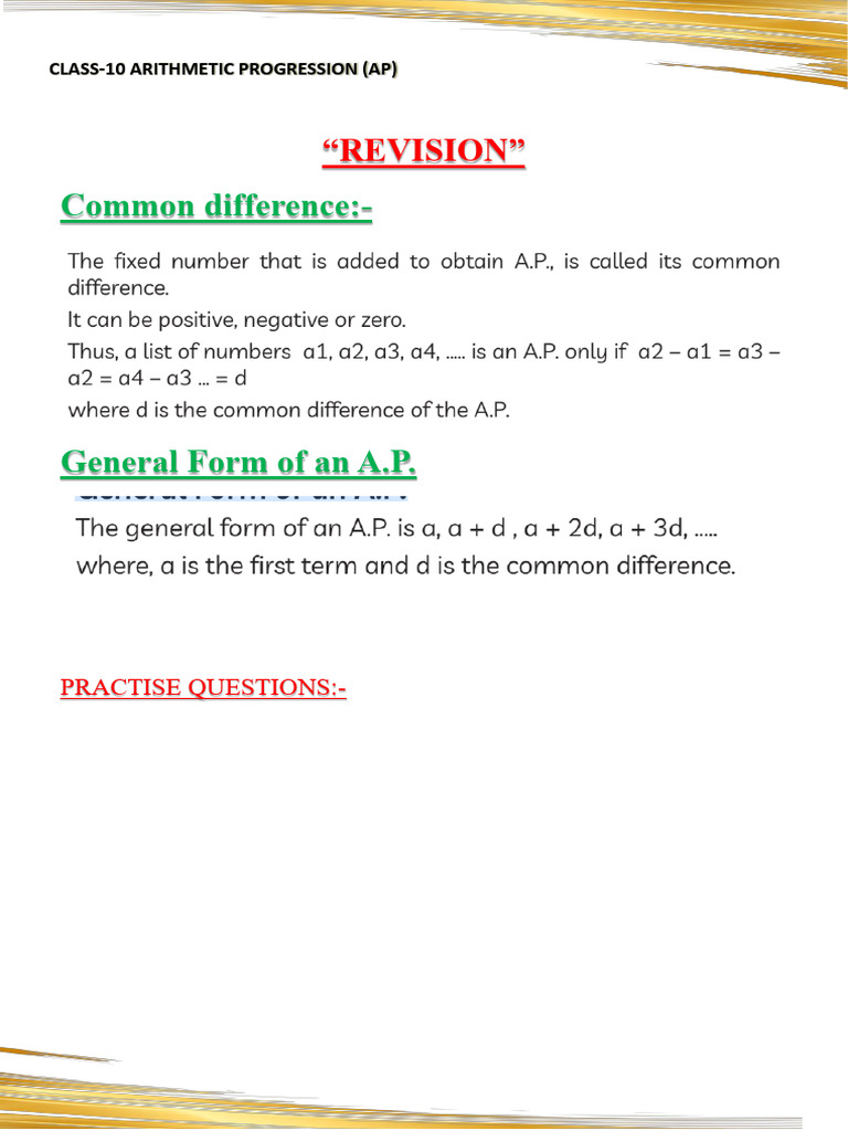 Class 10 Arithmetic Progression Revision | PDF