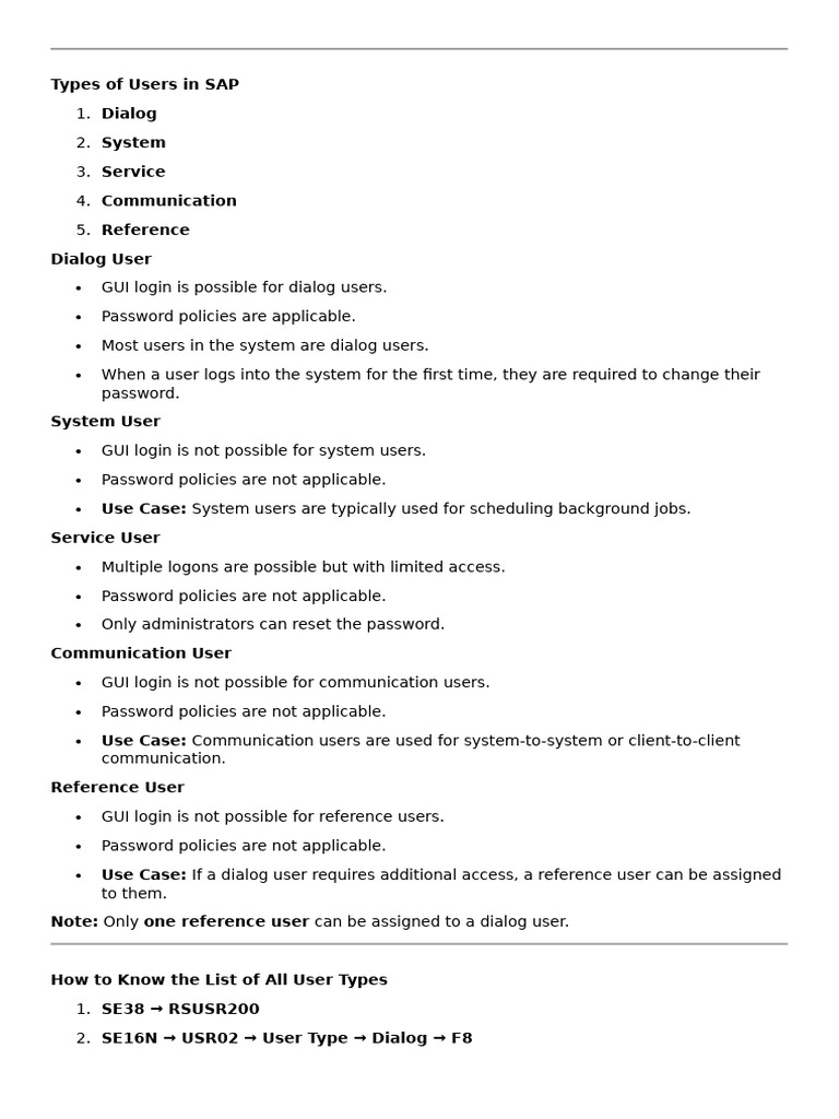SAP User Types Explained | PDF