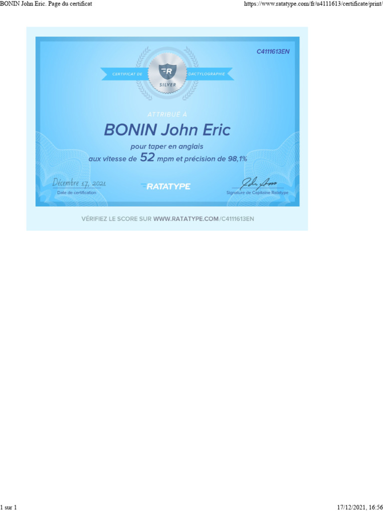 BONIN John Eric. Page Du Certificat 2 | PDF