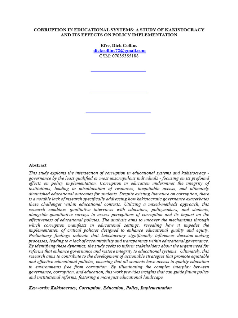 Corruption and Kakistocracy in Education | PDF | Governance | Corruption