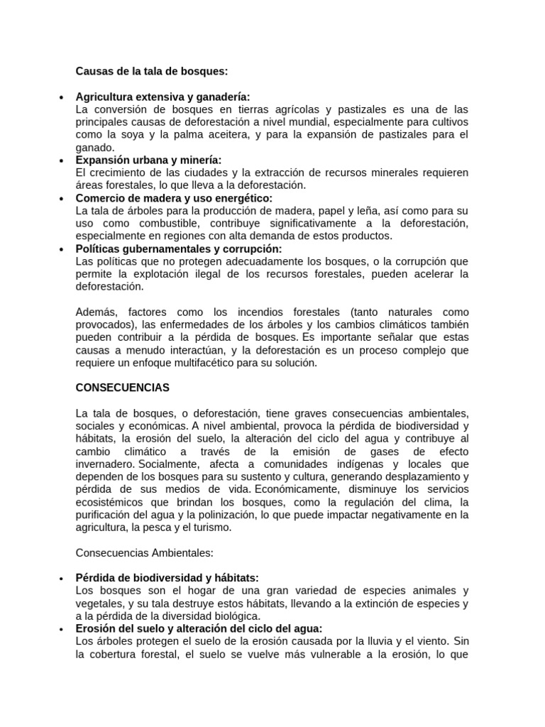 Causas Y Consecuencias de La Tala de Bosques | PDF | Deforestación | Los bosques
