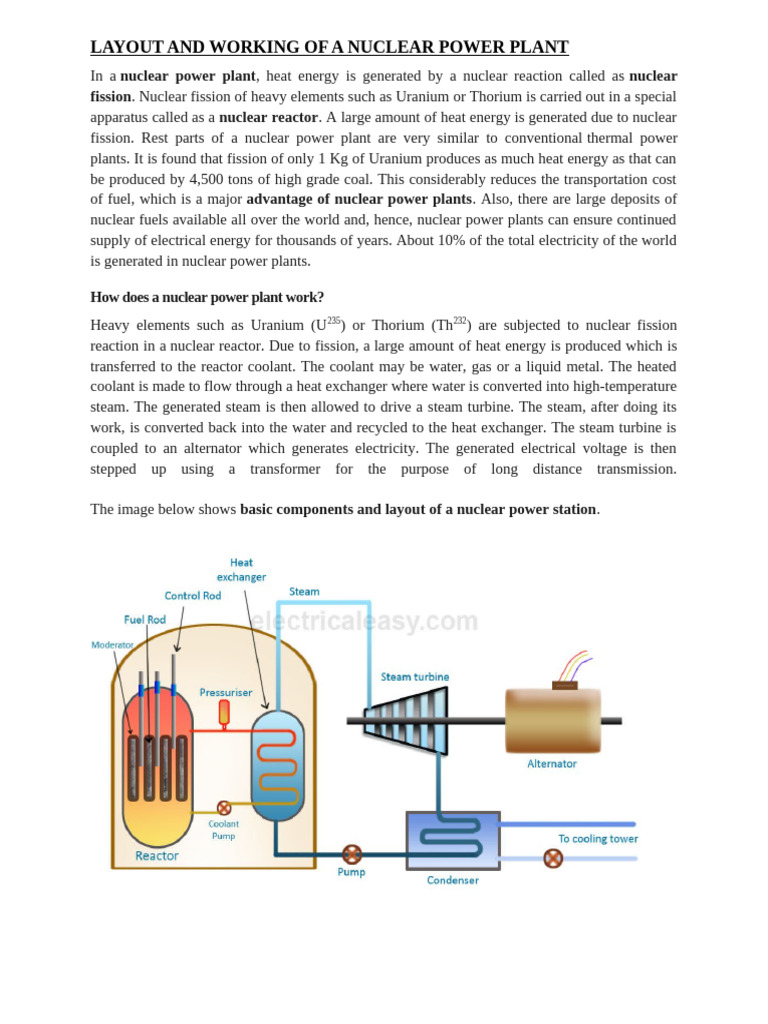 Layout and Working of A Nuclear Power Plant | PDF | Nuclear Reactor ...