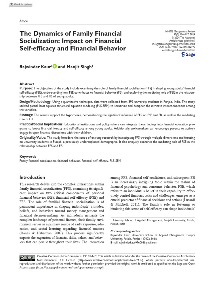 Family Financial Socialization Impact | PDF | Self Efficacy | Socialization