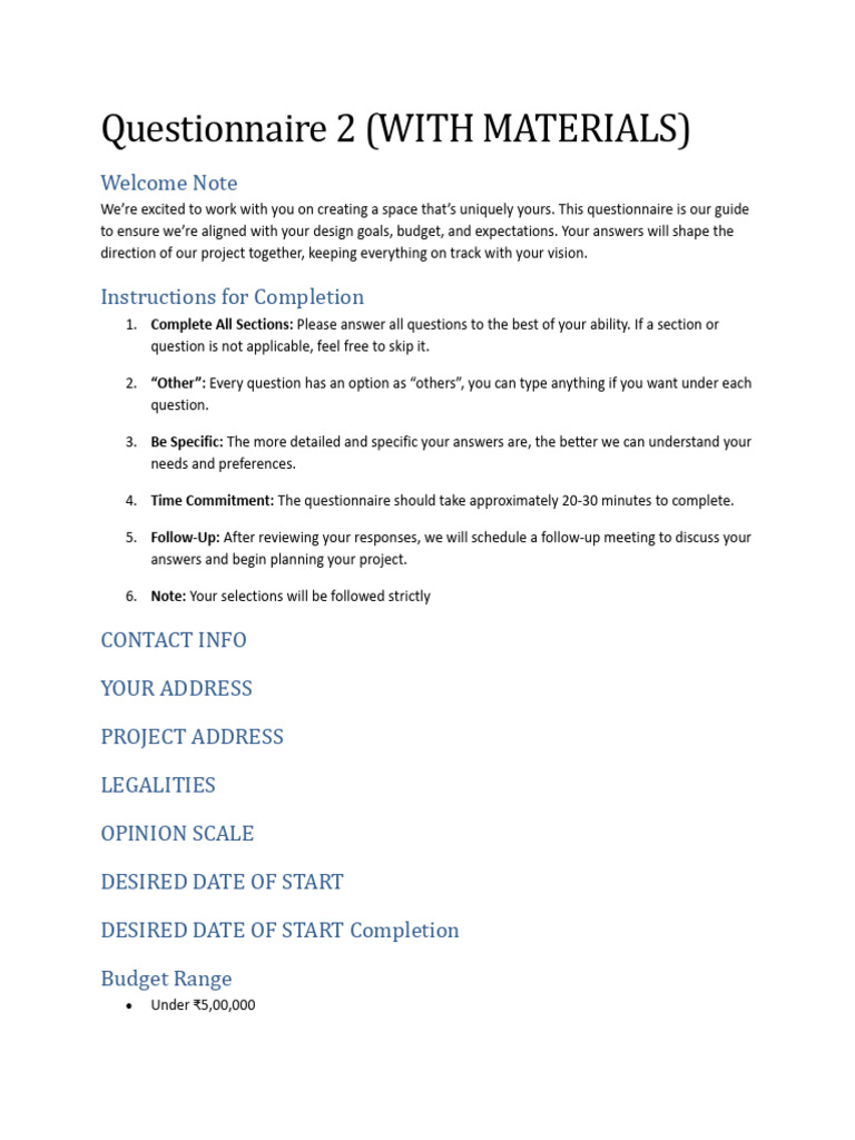 Questionnaire 2 (With Materials) | PDF | Flooring | Building Engineering