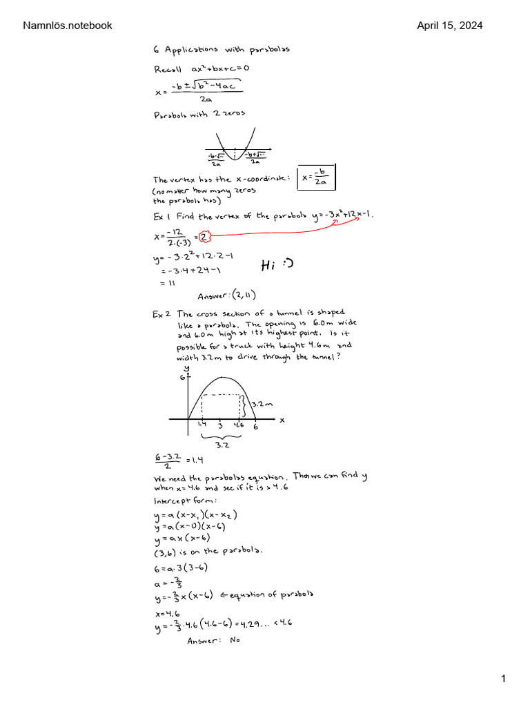 6 Applications With Parabolas | PDF