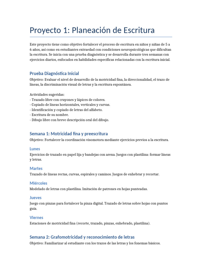 Proyecto 1 Planeacion de Escritura 2025 | PDF | Escritura | Dibujo