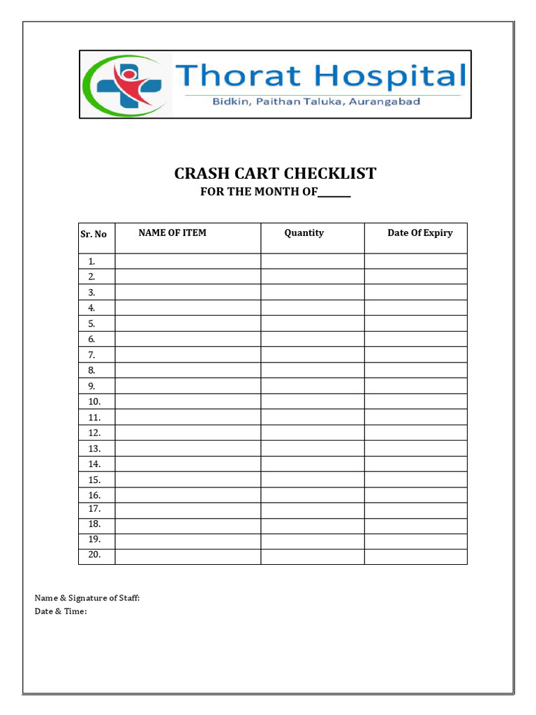 Crash Cart Checklist-1 | PDF