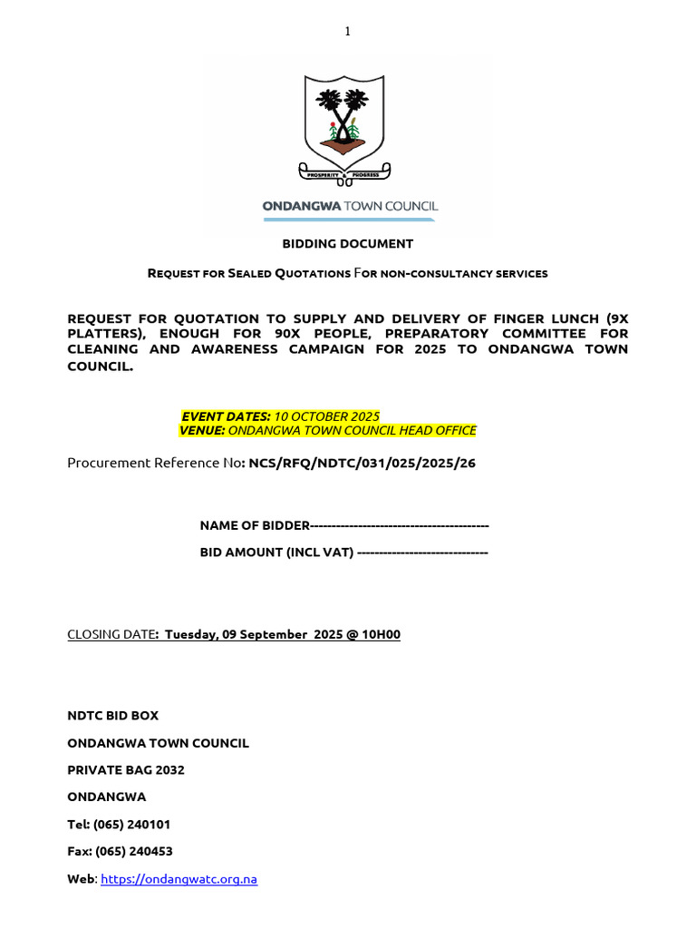 RFQ For Finger Lunch For Cleaning Campaign in October 2025 | PDF | Specification (Technical ...