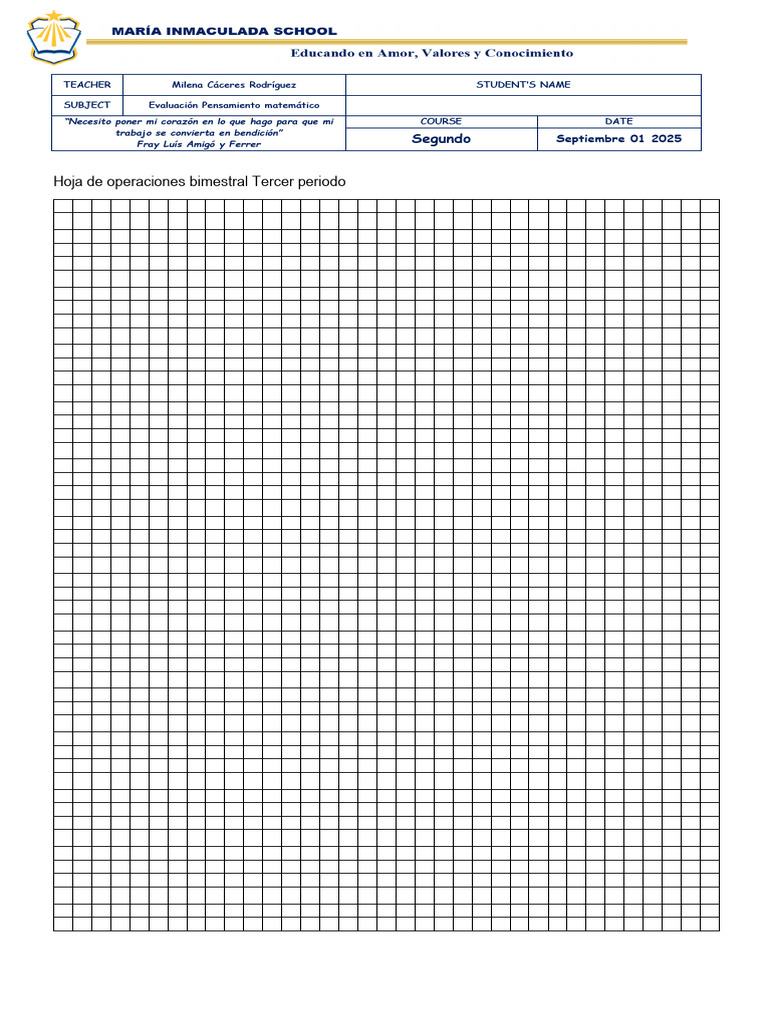 Hoja de Operaciones Bimestral Tercer Periodo: Segundo | PDF