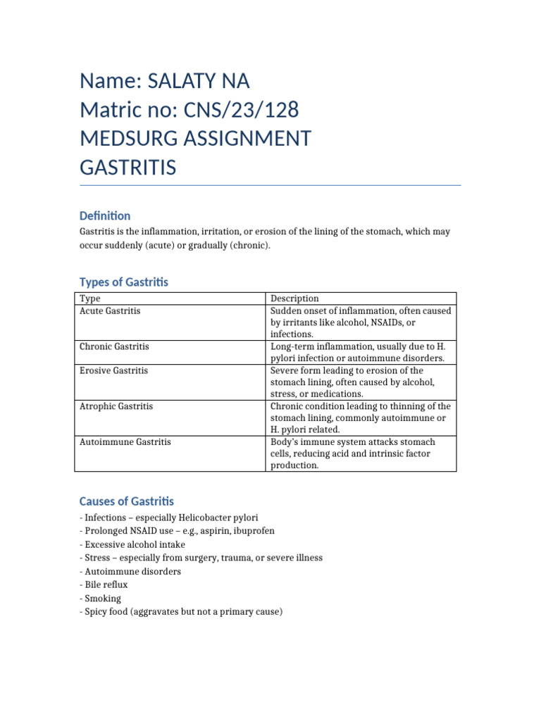 Gastritis Complete Overview | PDF | Diseases And Disorders | Medical ...