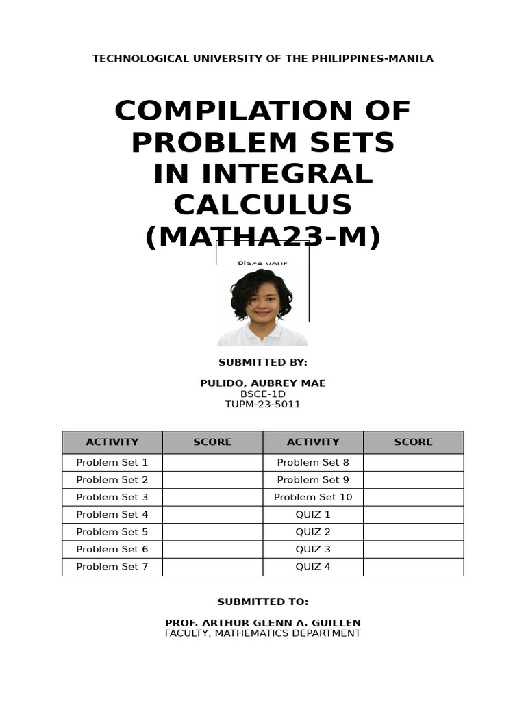 Format Frontpage Compilation of Problem Sets in Integral Calculus | PDF